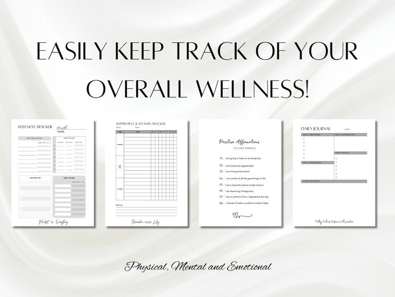 Sleek Wellness Planner Bundle: Habit, Fitness, Food (PDF Printable) - Etsy