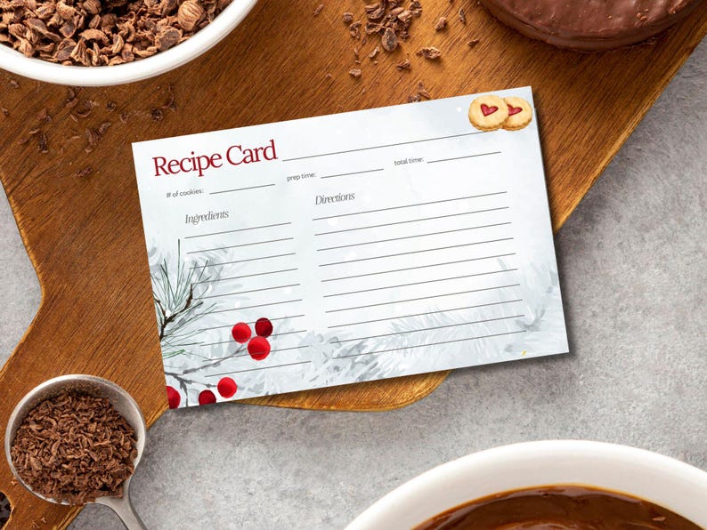 Themed Printable 4x6 Recipe Card for Baking Enthusiasts and Cookie ...