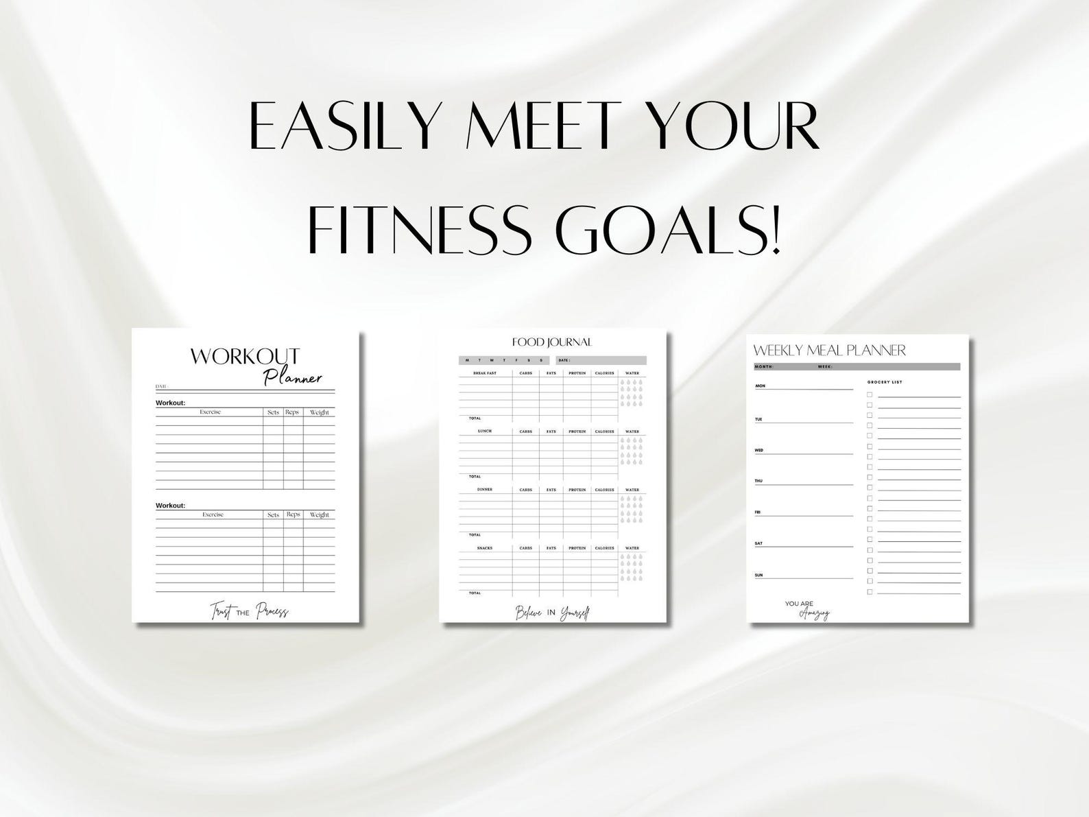 Sleek Wellness Planner Bundle: Habit, Fitness, Food (PDF Printable) - Etsy
