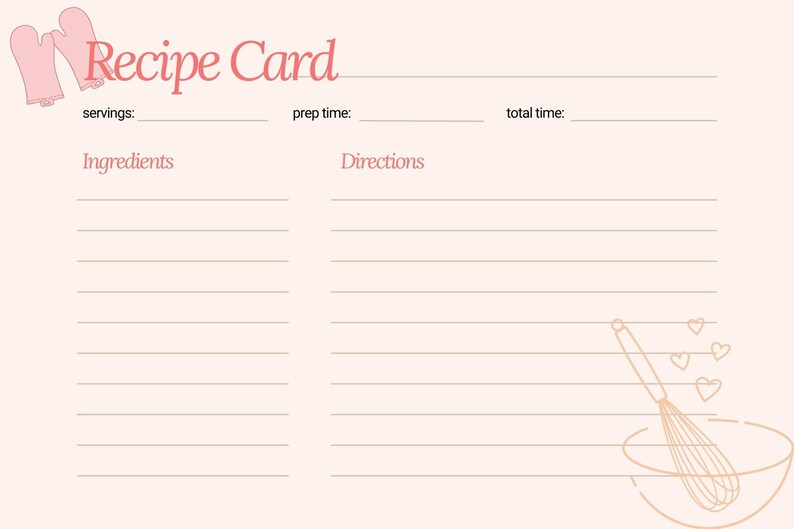 Pink Recipe Card Printable 4x6 Gift for Cooking Baking Enthusiasts - Etsy