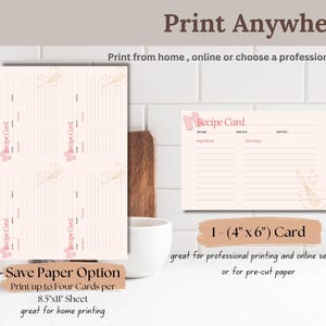 Pink Recipe Card Printable 4x6 Gift for Cooking Baking Enthusiasts - Etsy