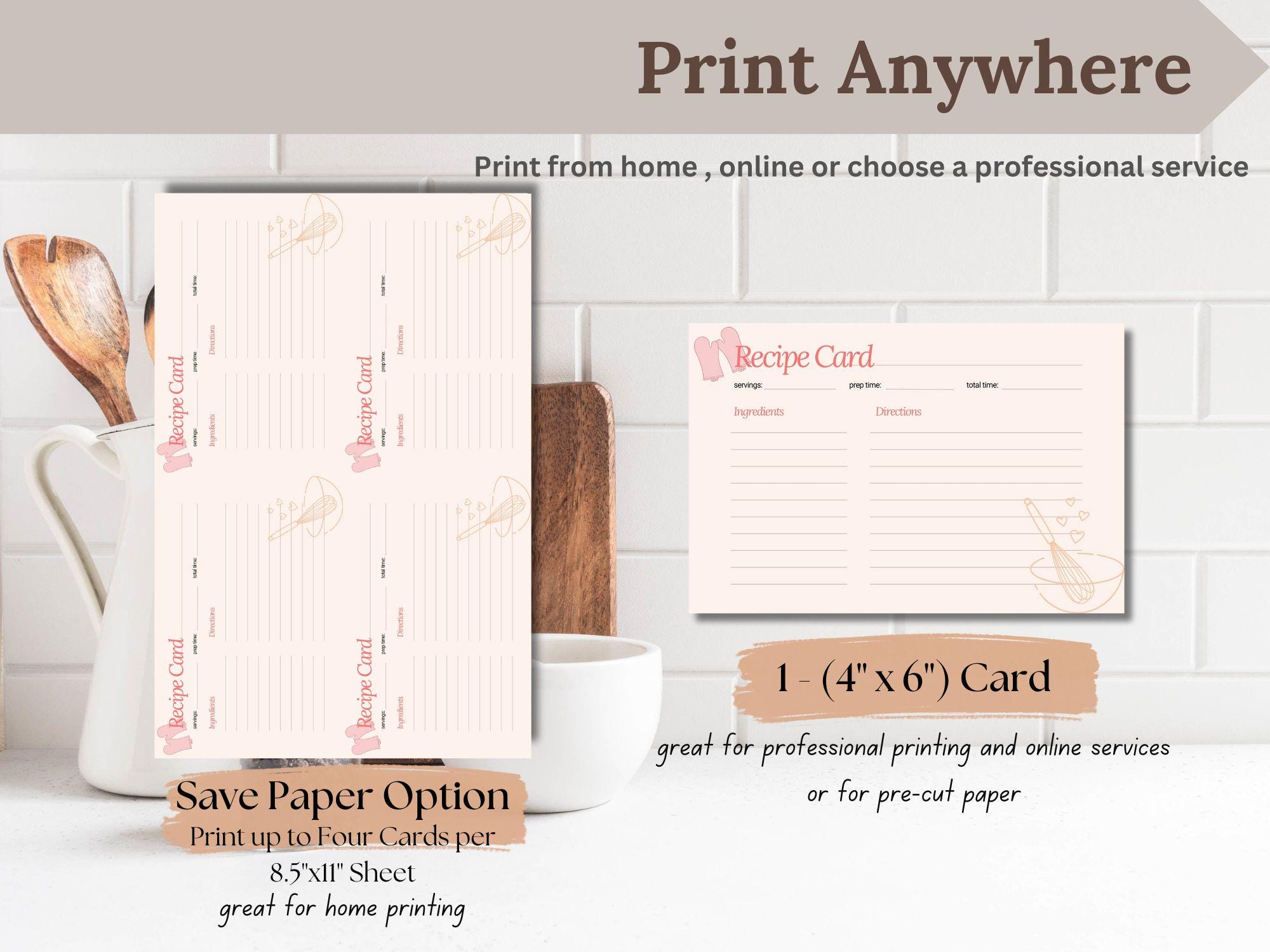 Pink Recipe Card Printable 4x6 Gift for Cooking Baking Enthusiasts - Etsy