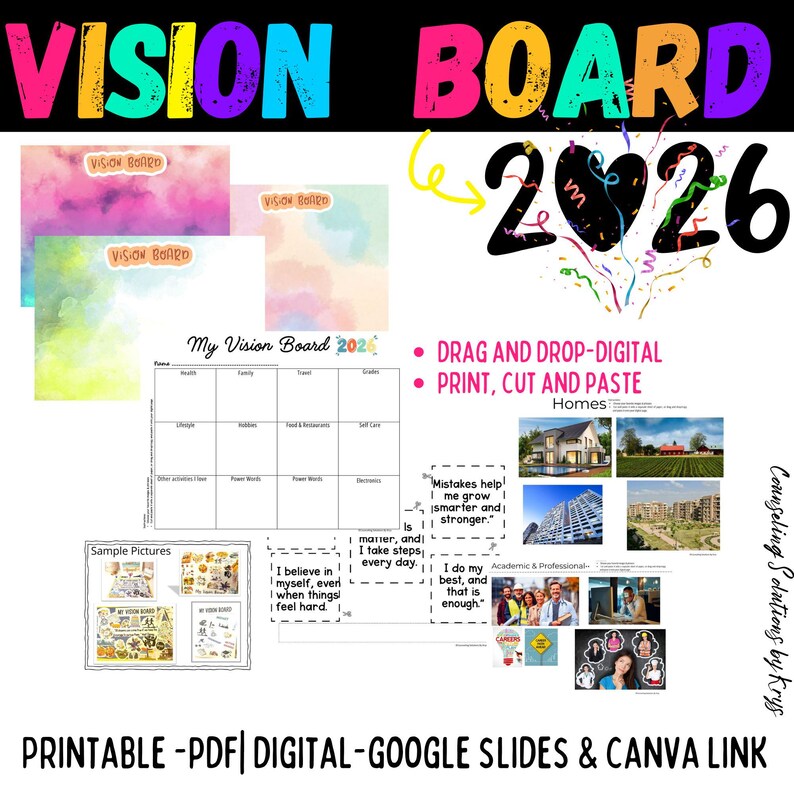 New Year 2026 Vision Boards for Students, Goal Setting & Growth Mindset ...