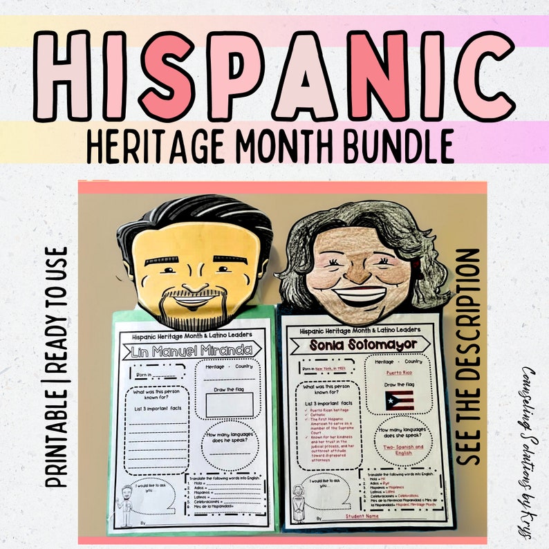 Hispanic Heritage Month Coloring Pages, Biographies, Quizzes (PDF) - Etsy