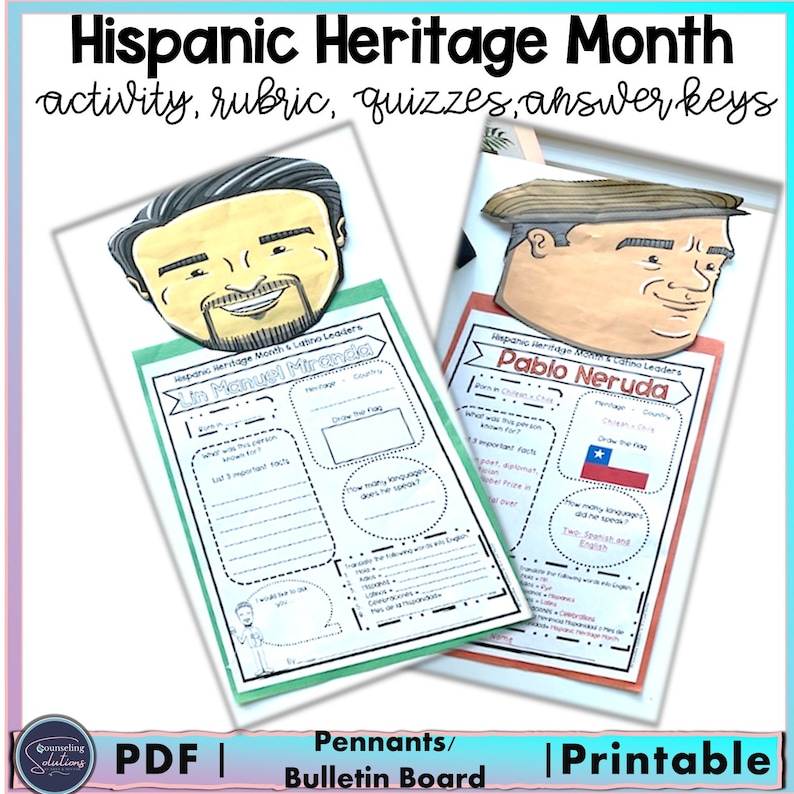 Hispanic Heritage Month Coloring Pages, Biographies, Quizzes (PDF) - Etsy