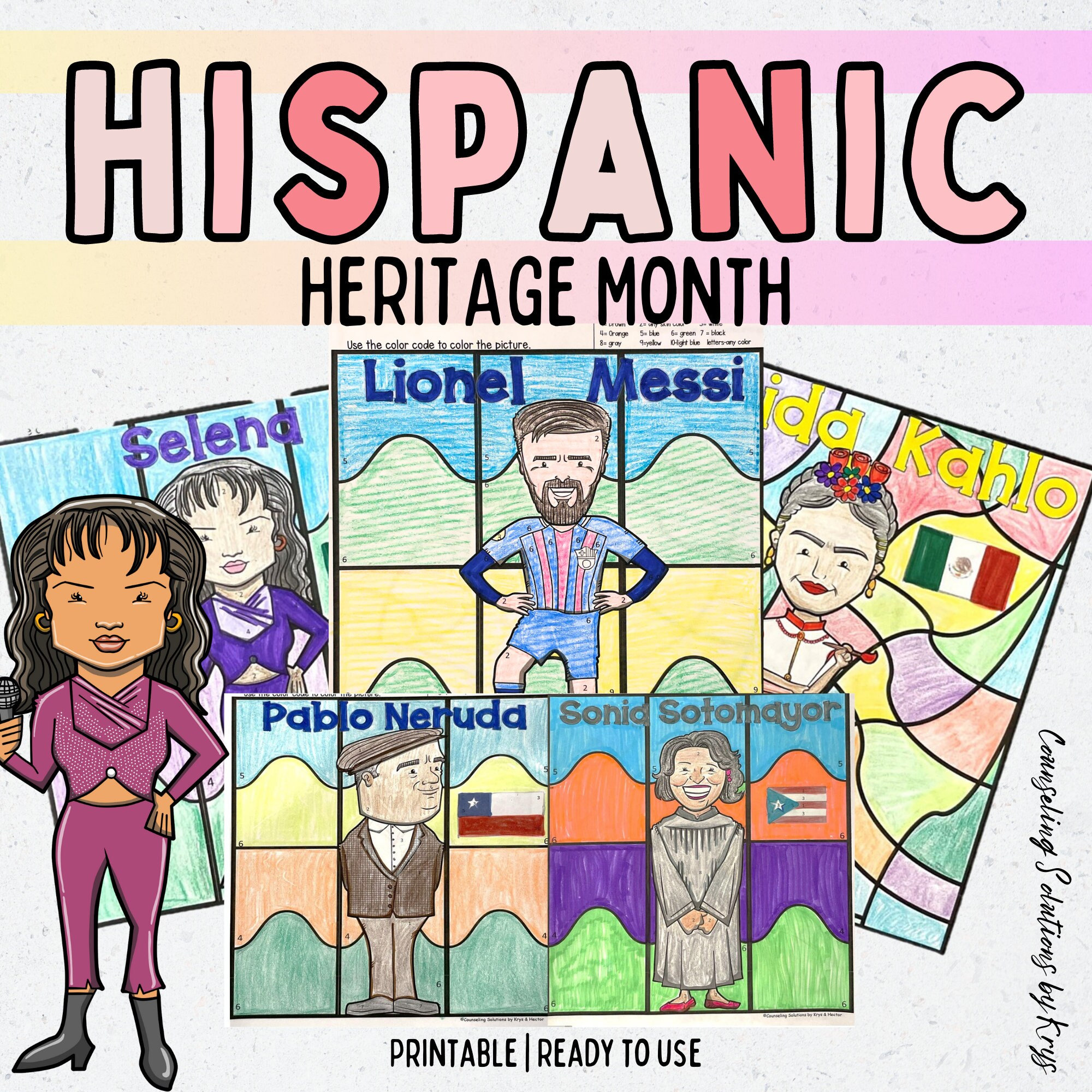 Hispanic Heritage Month Coloring Sheets Color by Code - Etsy
