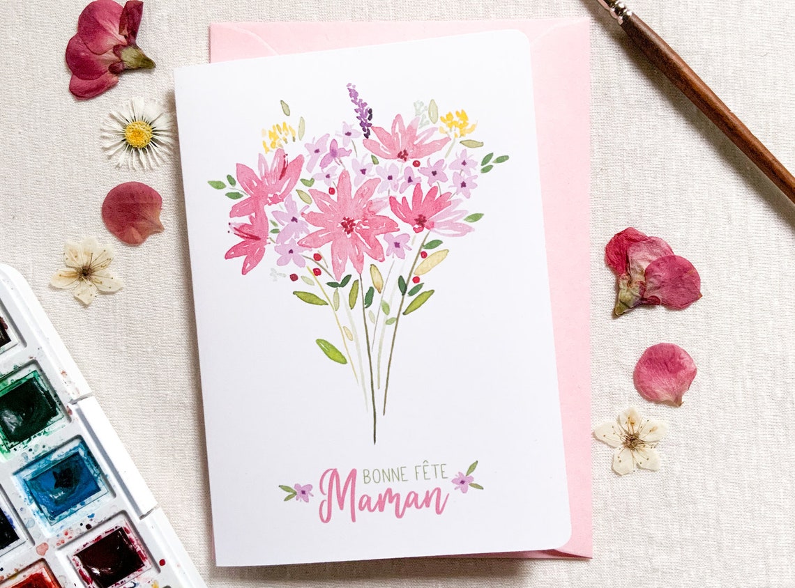 Carte Fête des Mères Bonne Fête Maman Aquarelle | Etsy