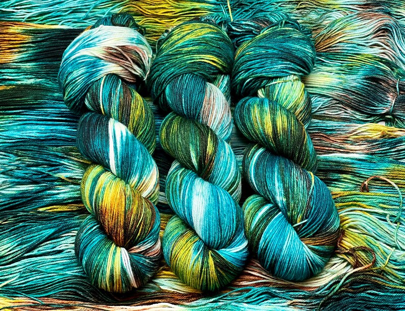 Sunken Treasure Green Blue Aqua Gold Merino Nylon Yarn - Etsy