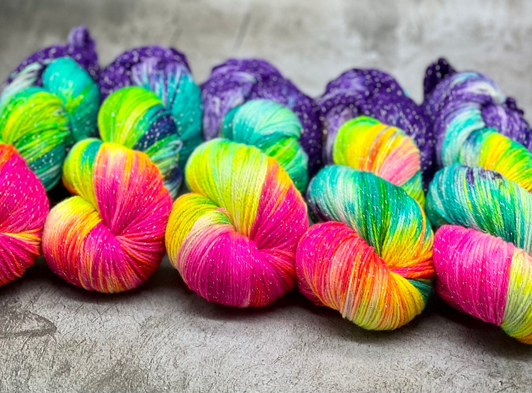 Neon Rainbow Diamond Sock, Merino/nylon/lurex, Neon Rainbow Yarn, Hand ...