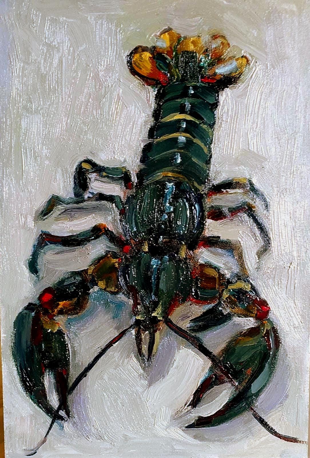 Lobster Painting.lobster Oil Painting.seafood Art.lobster Original ...