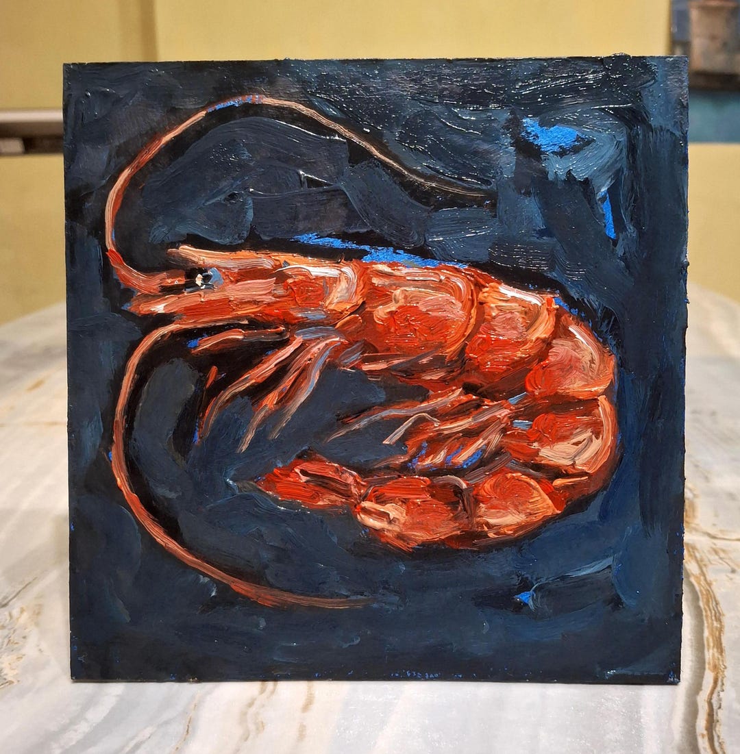 Shrimp Painting Red Shrimp Oil Painting Original Painting Seafood Art ...