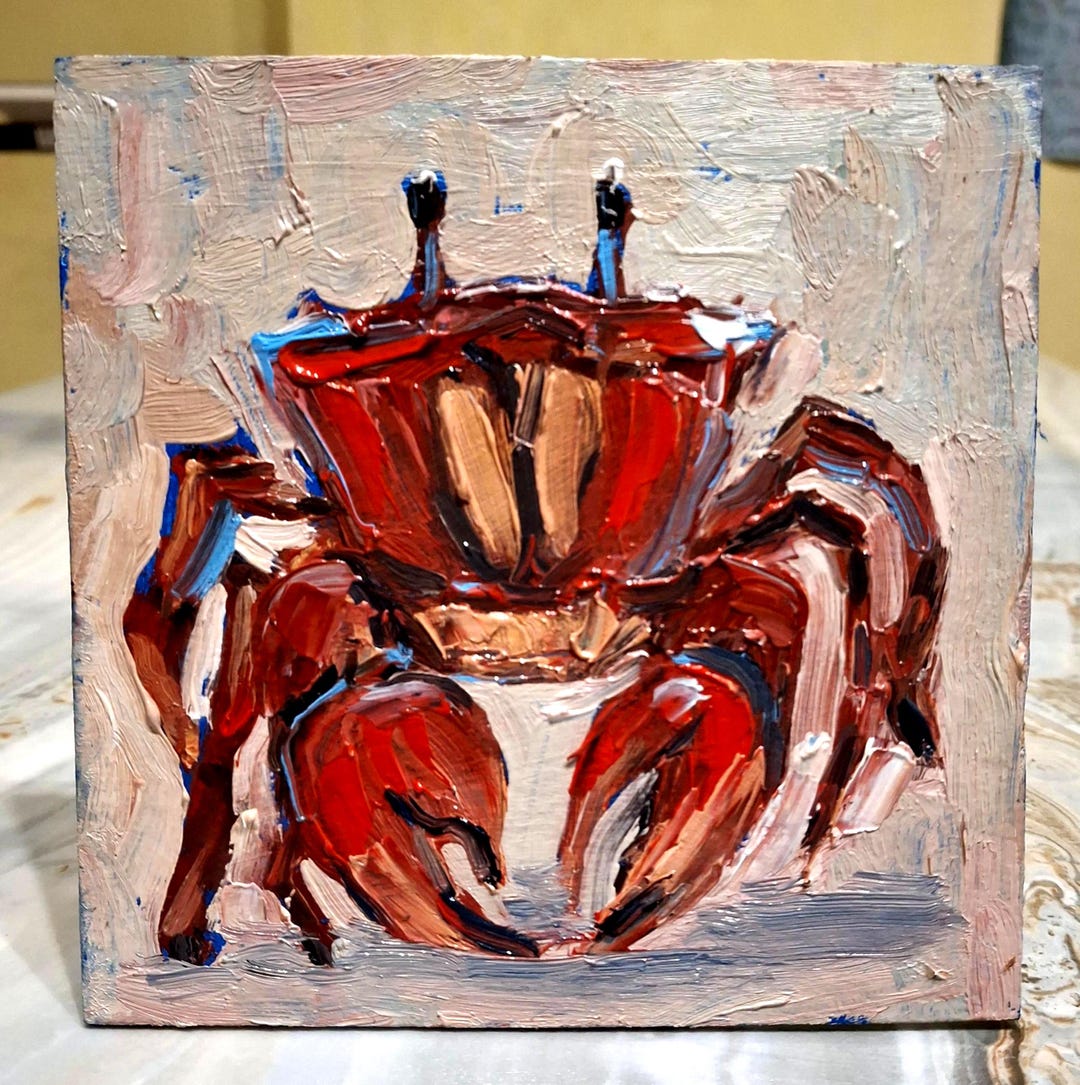 Red Crab Oil Painting Сrab Original Painting Small Painting Crab Wall ...