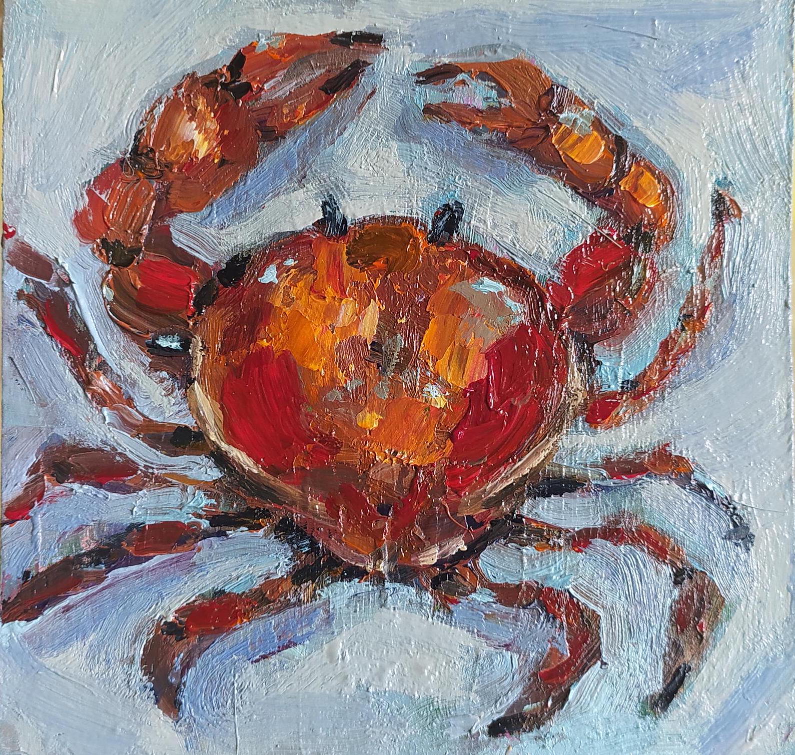 Crab Painting.red Crab Original Painting.sea Crab Oil Painting.small ...