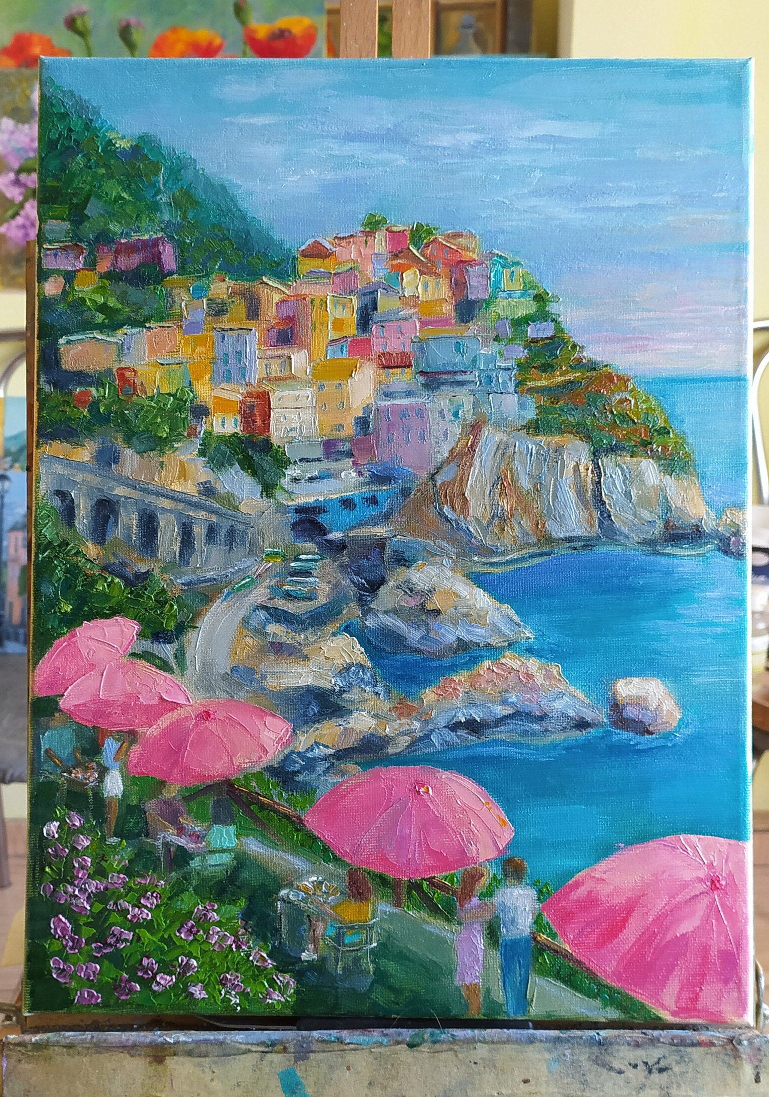 Coast of Italy Art.city on the Rocks Oil Painting on - Etsy