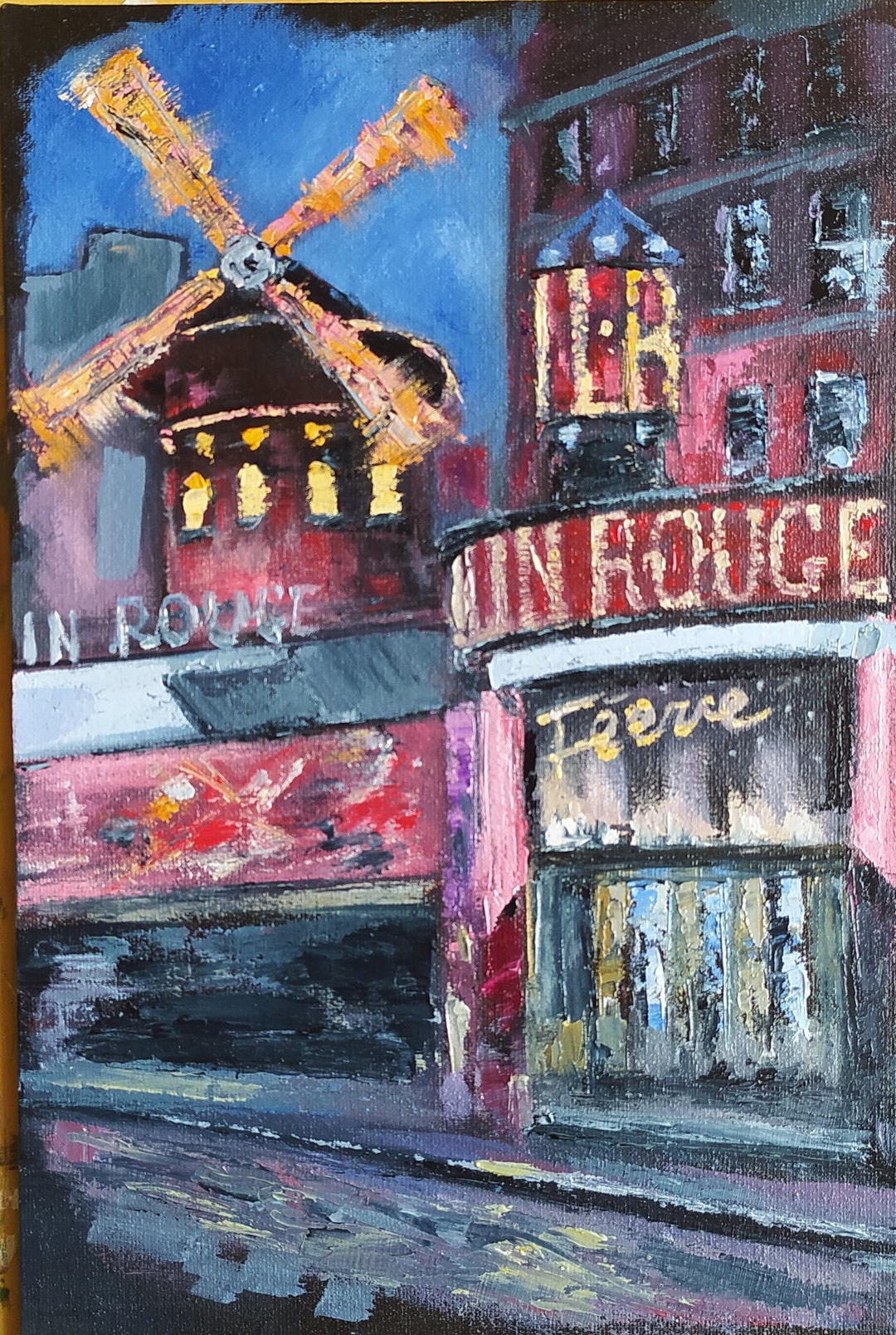 Moulin Rouge Original Painting.city Landscape Oil Painting.night Moulin ...