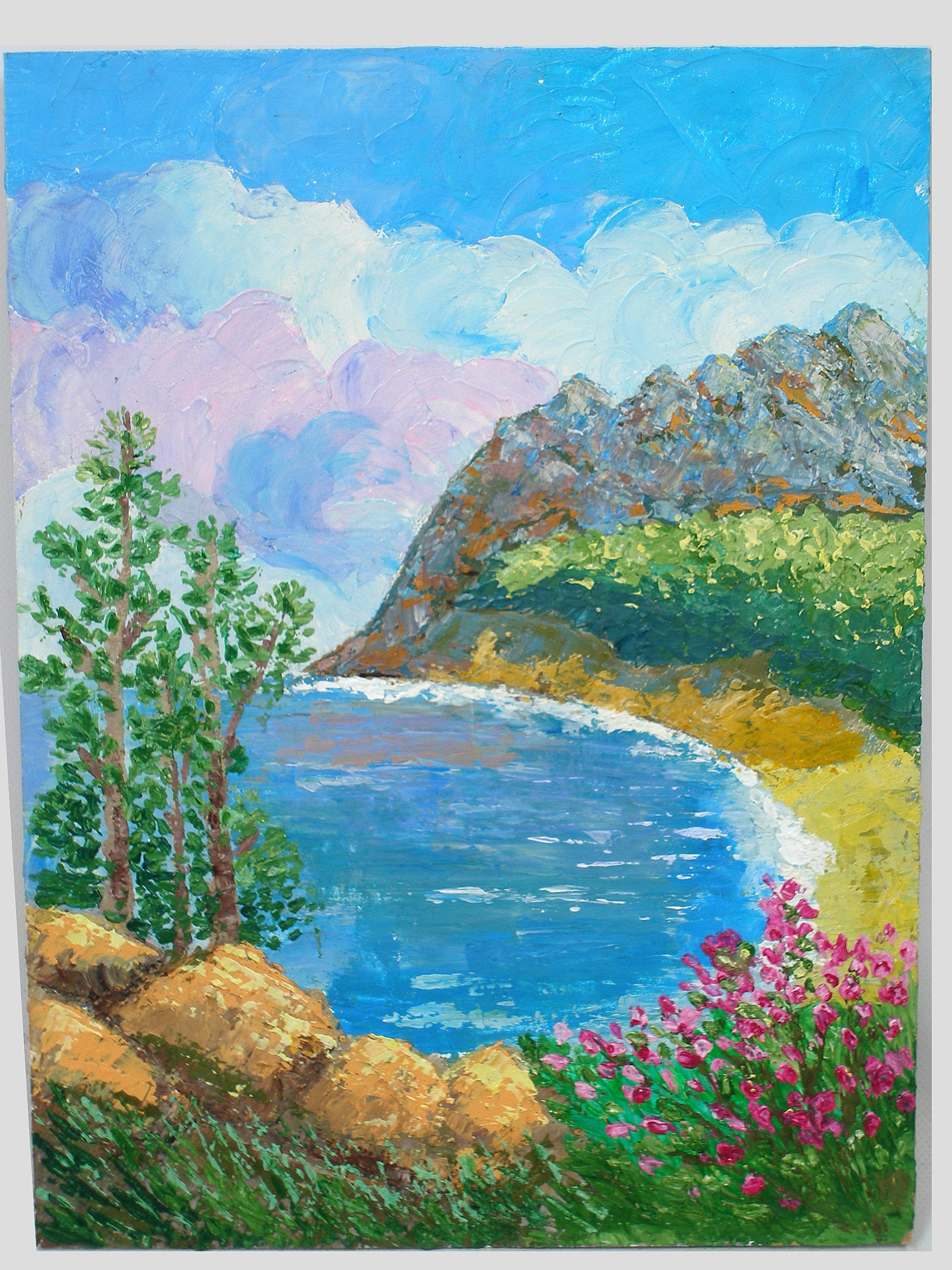 Seascape Acrylic Painting.sunny Beach Acrylic Painting.quiet Lagoon ...