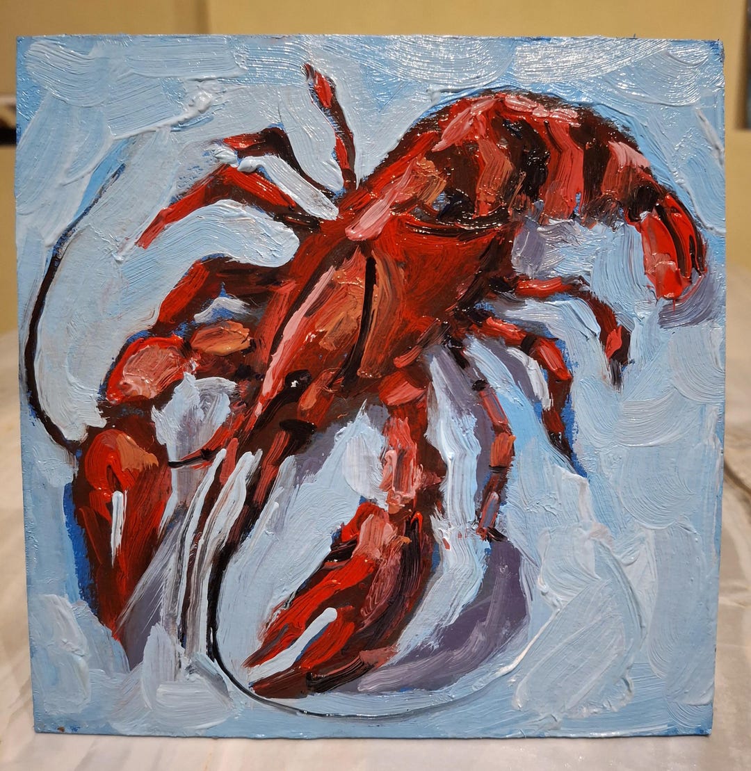 Red Crayfish Oil Painting Original Painting Crayfish Wall Art Small ...