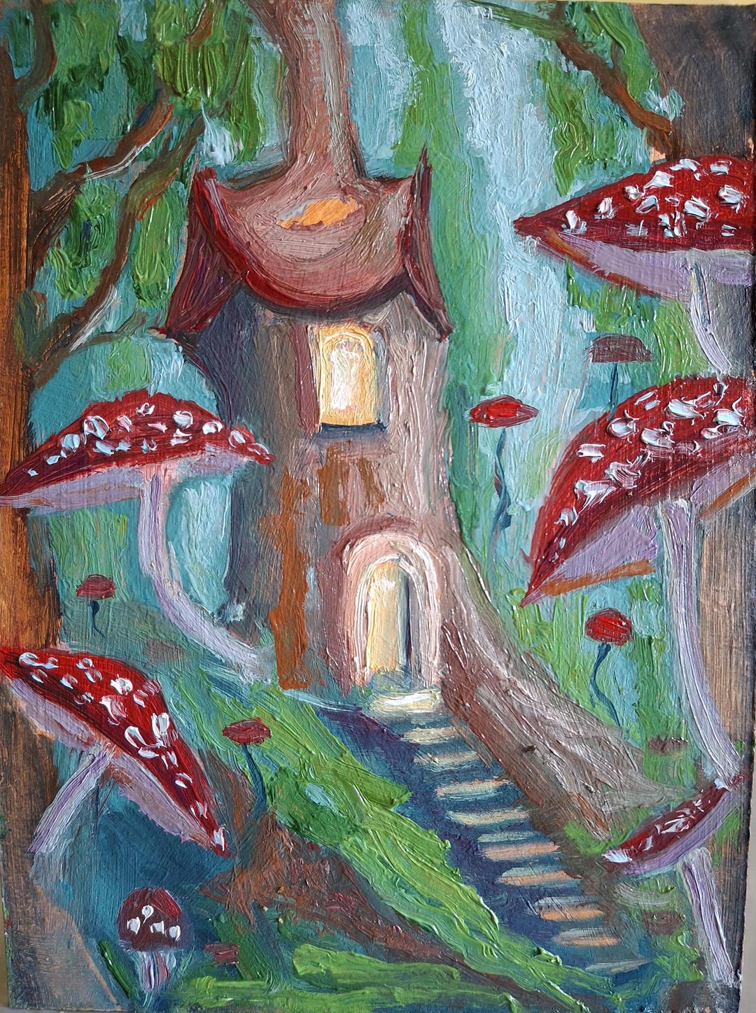 Mystical Painting.magic Forest Painting.fairytale House in the Forest ...