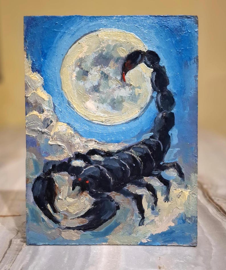 Scorpio Original Painting Scorpio and the Moon Oil Painting Black ...