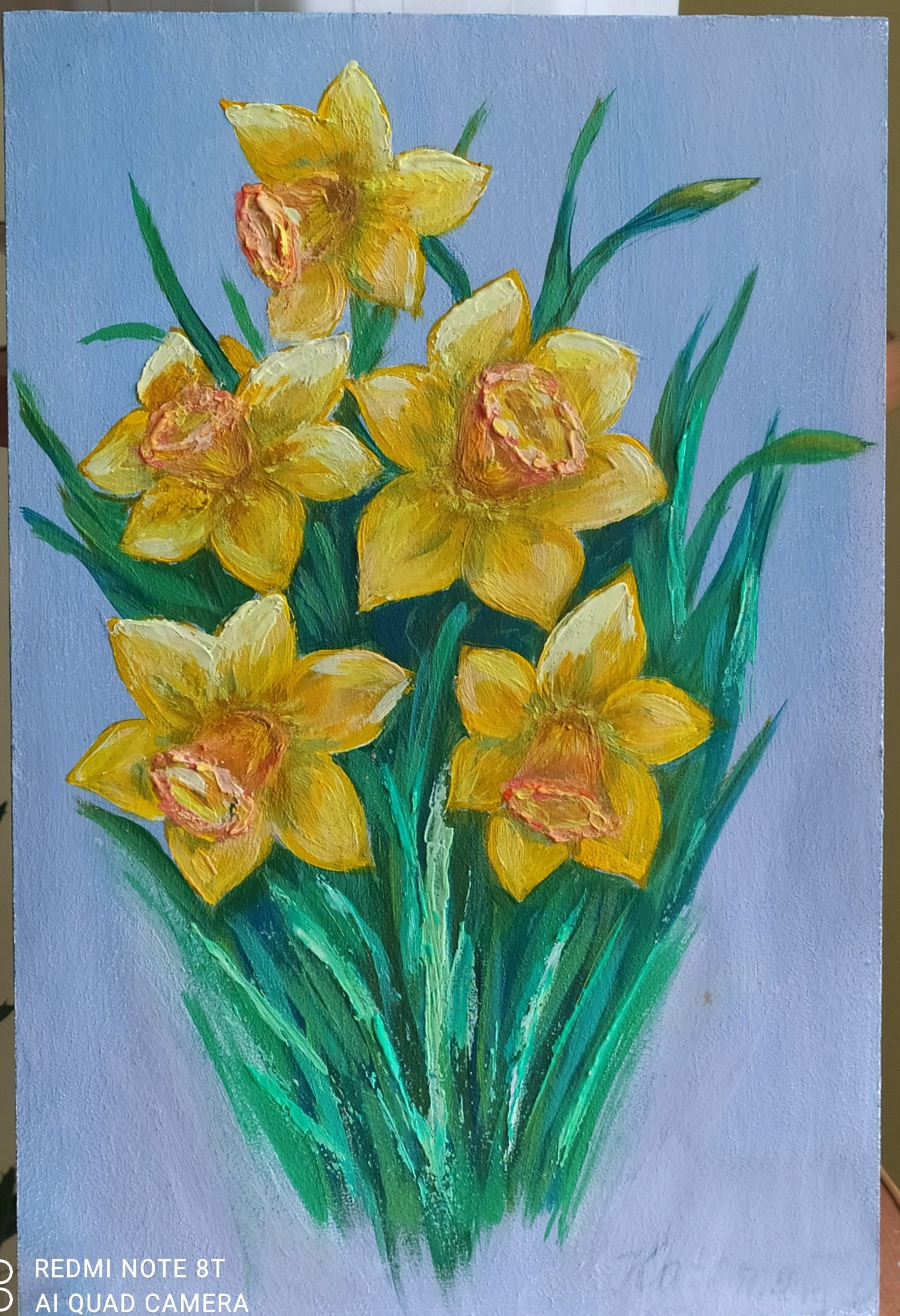 Acrylic Paintings Of Daffodils 🦋Original Mixed Media, Oil, Acrylic