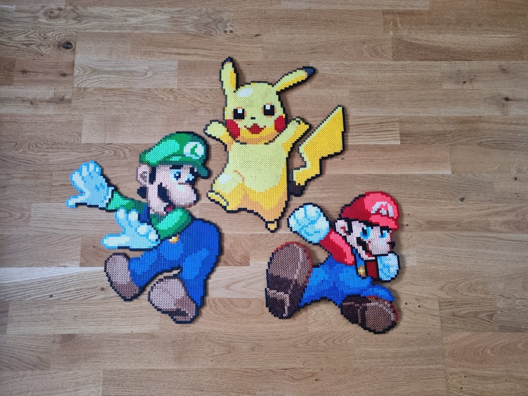 Smash Bros Ultimate Set 1 Perler Bead Art Mario, Luigi, Pikachu - Etsy