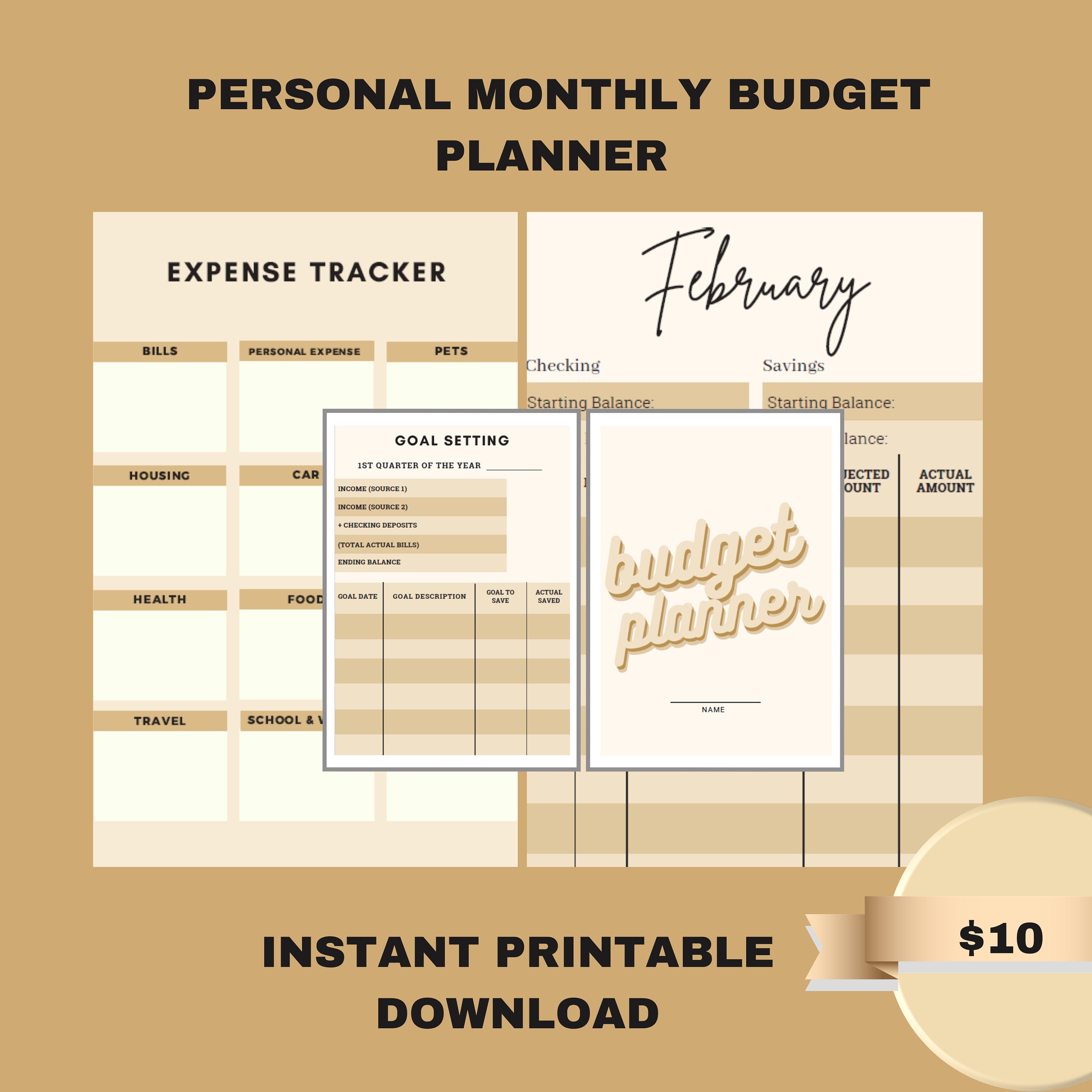 Printable Budget Planner Yearly, Monthly, Pages Goals, , Finances, - Etsy