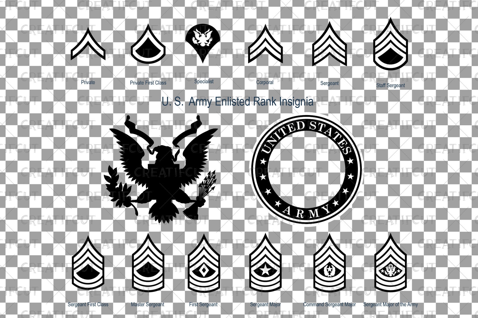 US Army Enlisted Rank Insignia SVG, Military Frame Clip Art Pack ...