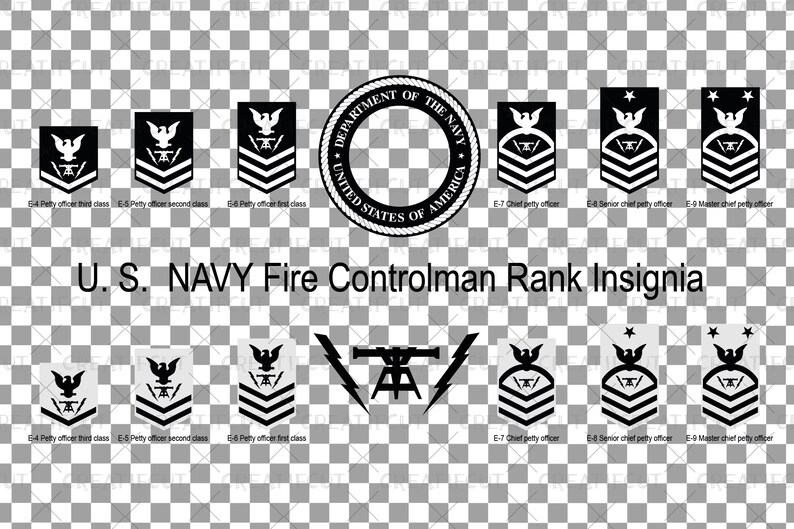 United States NAVY Fire Controlman Ranks and Striker Mark SVG, USN Navy ...
