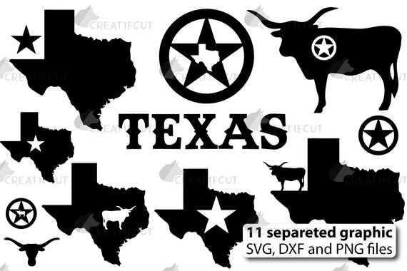 Texas State Map Svg Cutting Silhouette Long Horn Cattle | Etsy
