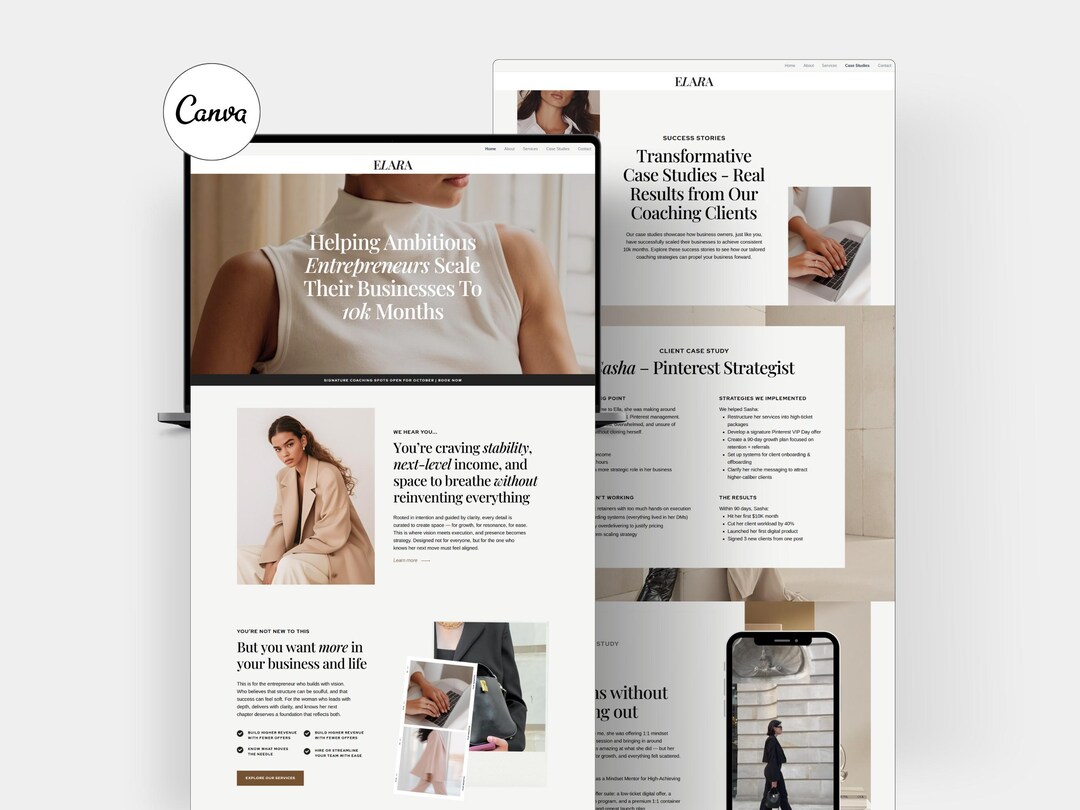 Neutral Canva Website Template: Multi-page Website Design for Coaches ...