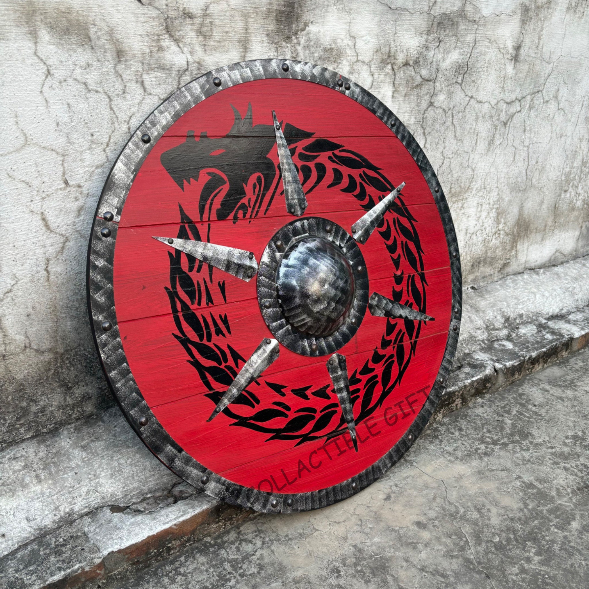 Dragon Wooden Shield , Authentic Viking Red Ouroboros Wooden Shield ...