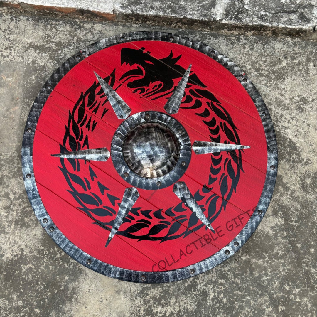 Dragon Wooden Shield , Authentic Viking Red Ouroboros Wooden Shield ...