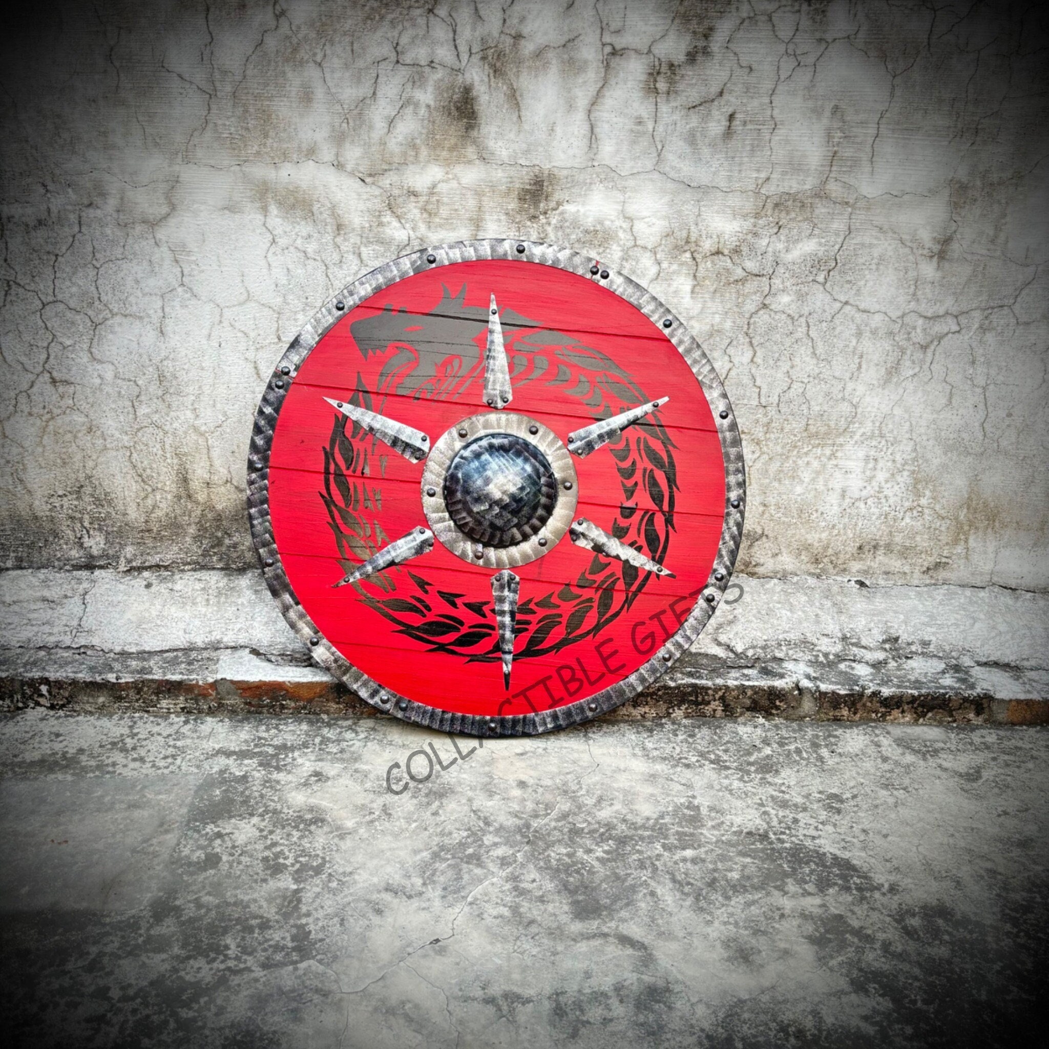 Dragon Wooden Shield , Authentic Viking Red Ouroboros Wooden Shield ...