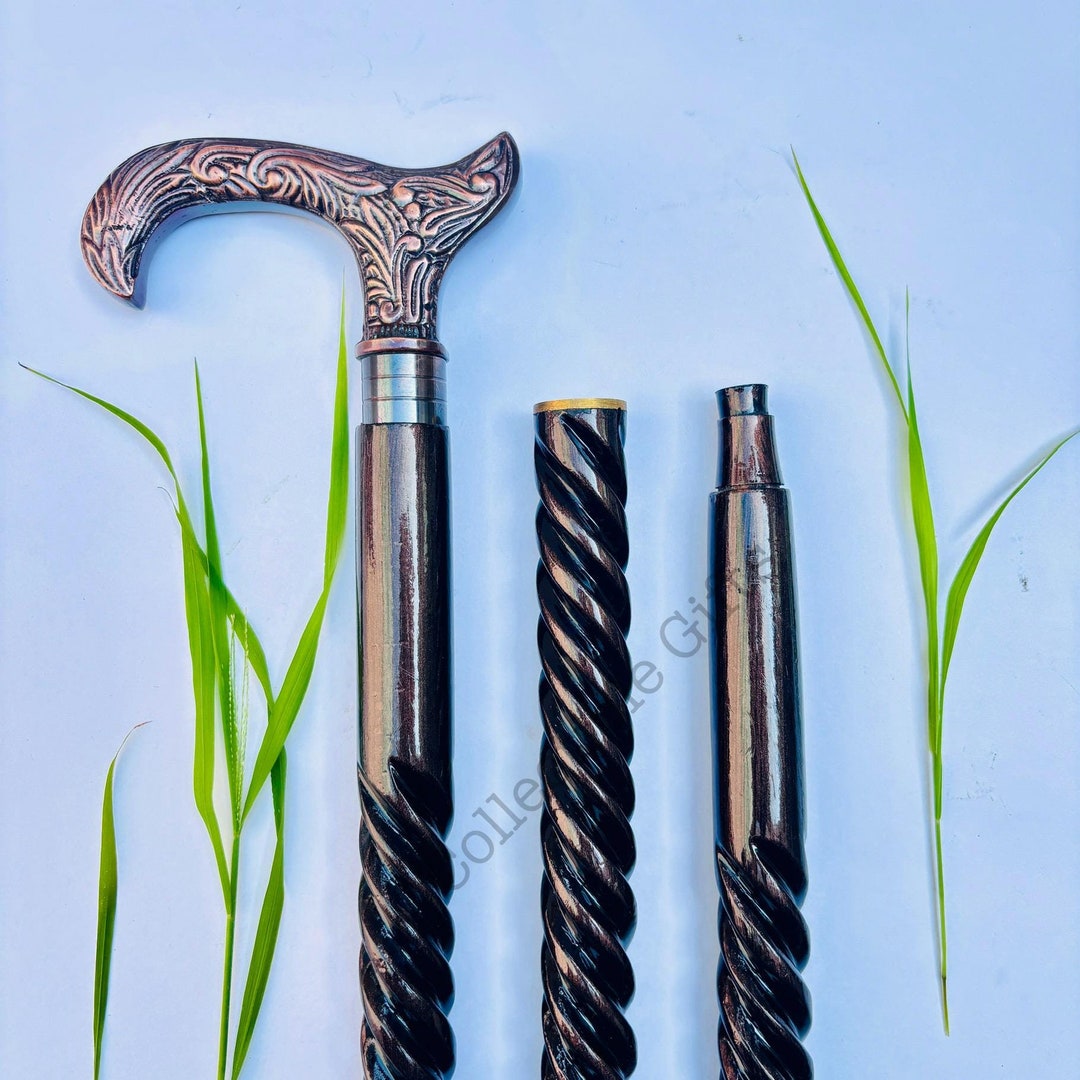 Wooden Brass Handle Walking Cane - Designer Wooden Stick - Gift for Men ...