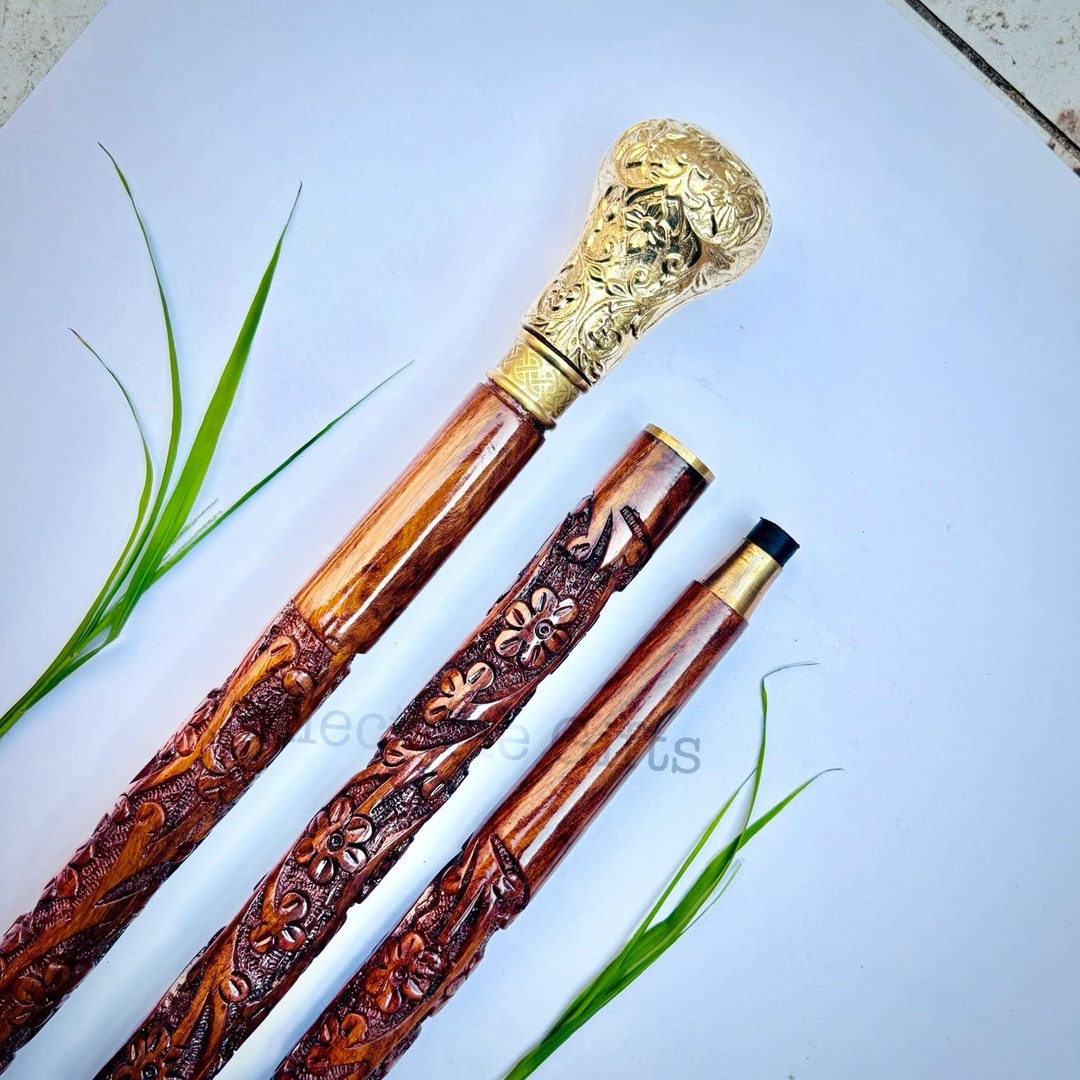 Personalized Wooden Walking Stick - Engraved Carving Cane - Designer ...