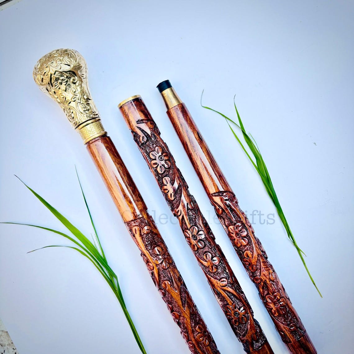 Personalized Wooden Walking Stick - Engraved Carving Cane - Designer ...