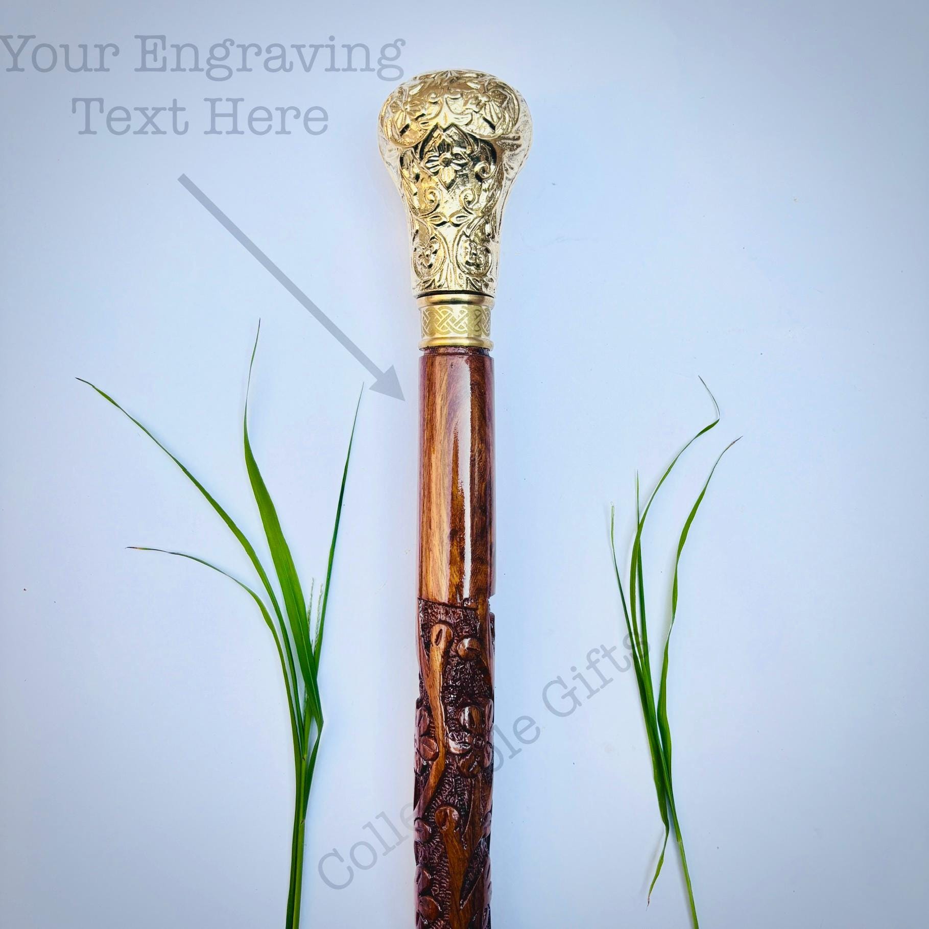 Personalized Wooden Walking Stick - Engraved Carving Cane - Designer ...