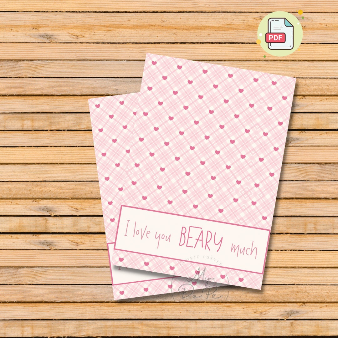 I Love You BEARY Much PRINTABLE Valentine's Day Cookie Card PDF File ...