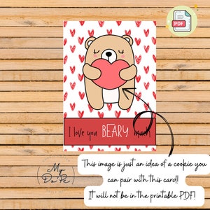 I Love You BEARY Much - PRINTABLE Valentine's Day Cookie Card- PDF File | Mydope Cookie Cutter ...