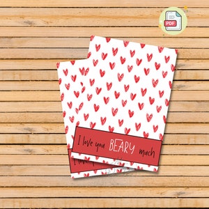 I Love You BEARY Much - PRINTABLE Valentine's Day Cookie Card- PDF File | Mydope Cookie Cutter ...