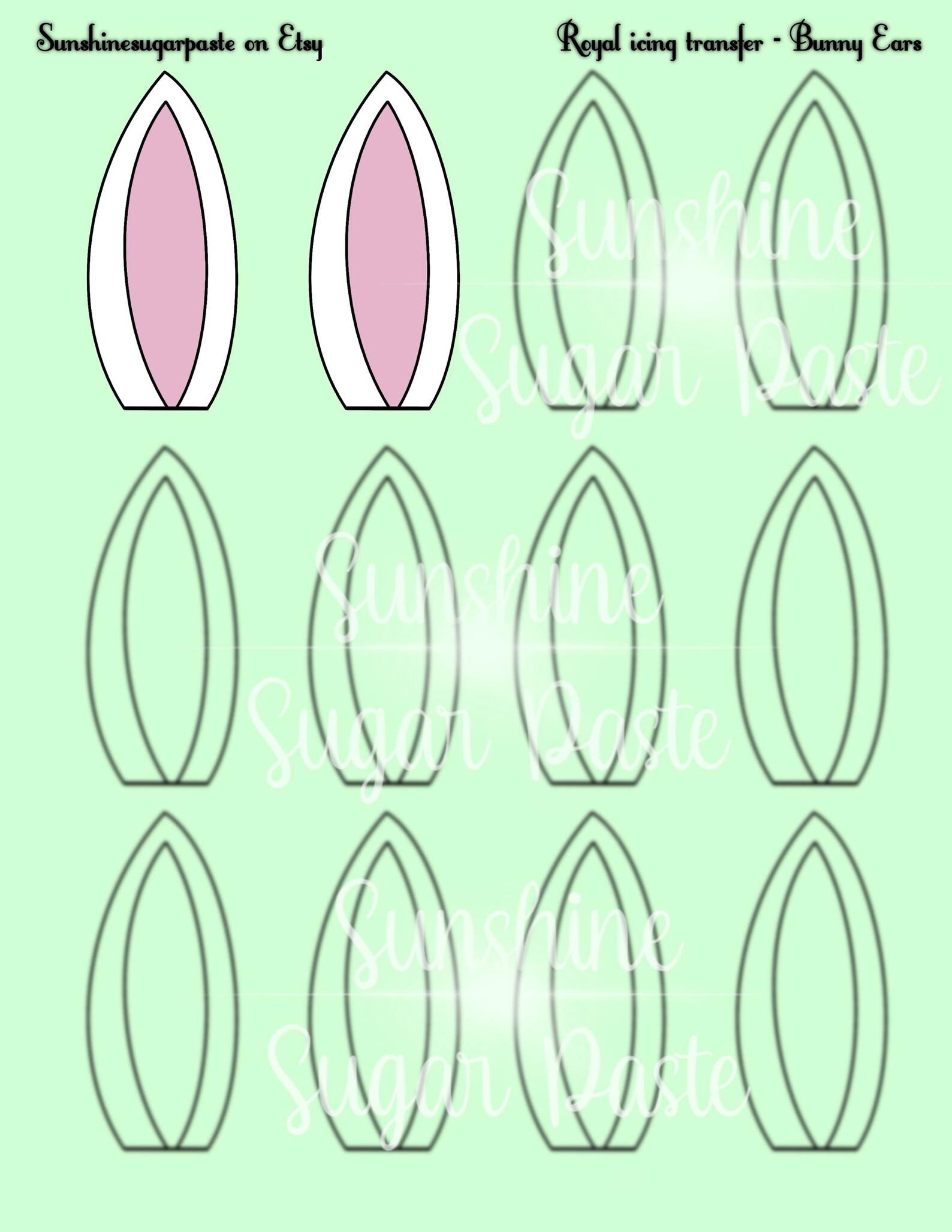 Large Bunny Ears - Easter Royal Icing/chocolate Transfer Sheet, 1 PDF ...