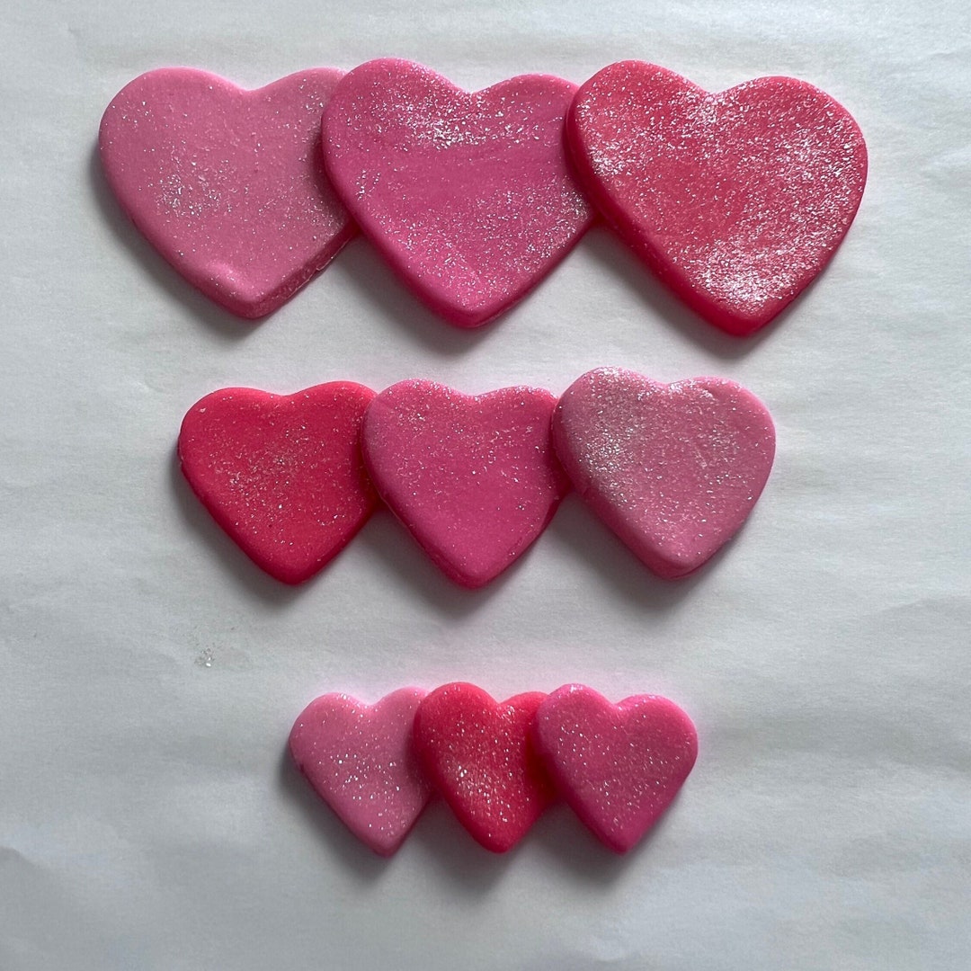 Shades of Pink Shimmery Fondant Hearts - A Total of 42 - Etsy