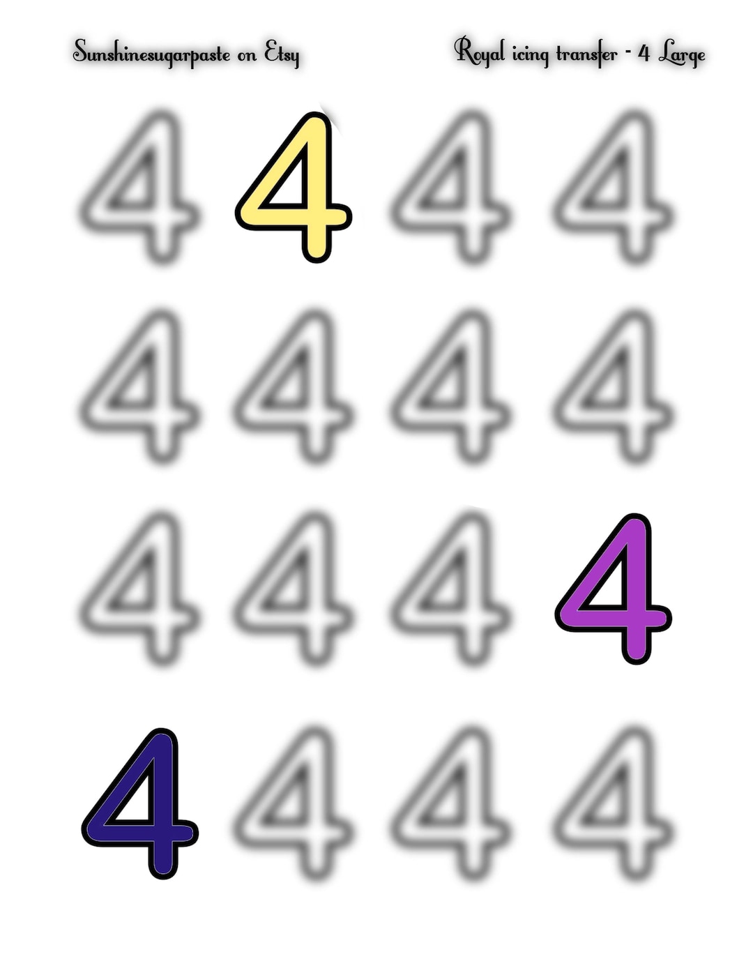 Number 4 - Royal Icing Transfers - Etsy