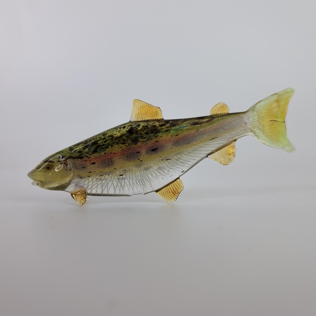 Rainbow Trout Fish Sculpture, Hand Blown Murano Glass Animal Lampwork ...