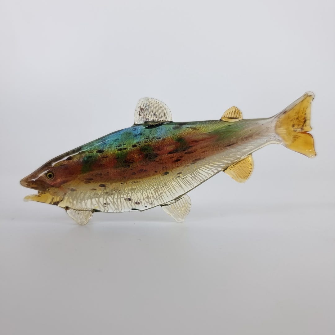 Apache Trout Fish Sculpture, Hand Blown Murano Glass Animal Lampwork ...