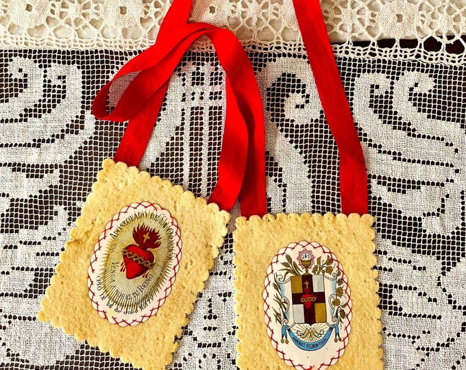 Large Antique Scapular of Sacred Heart of Jesus, 19th Century Catholic ...