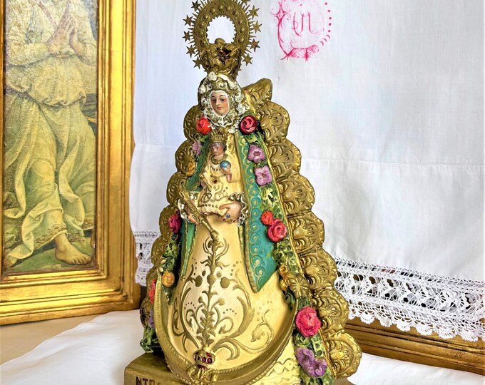 Antique Virgin Mary Statue, Virgin of Rocio Plaster Sculpture, Catholic ...