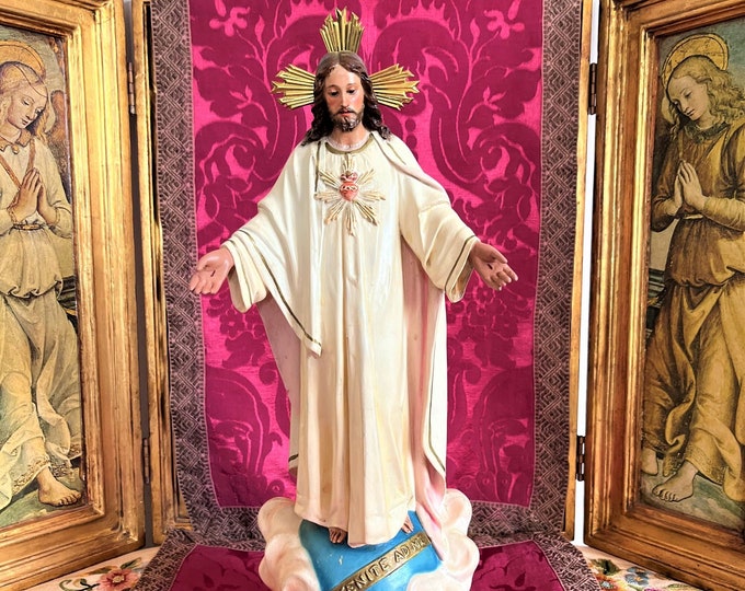 Rare Antique Jesus Christ Statue, Sacred Heart of Jesus Chalkware ...