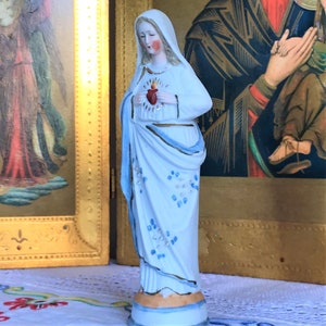 Small Antique Catholic Virgin Mary Statue, Sacred Heart of the Virgin ...