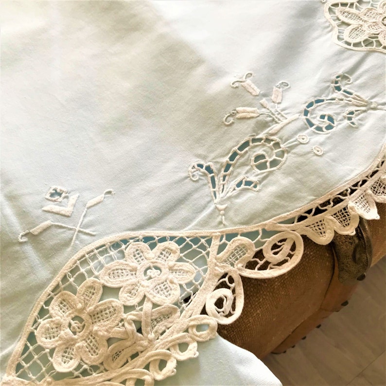 Antique Cotton Blue and White Twin Sheet Embroidered Flat - Etsy